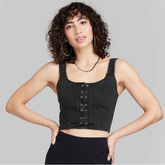 wild fable | Tops | Nwt Denim Lacefront Corset Tank Top Wild Fable ...